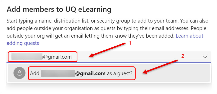 Add external guests to a Team (Original) - eLearning - University of Queensland